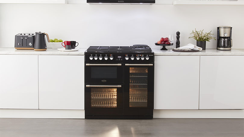 Belling CookCentre Deluxe 90cm Gas-Through-Glass Range Cooker - Black ...