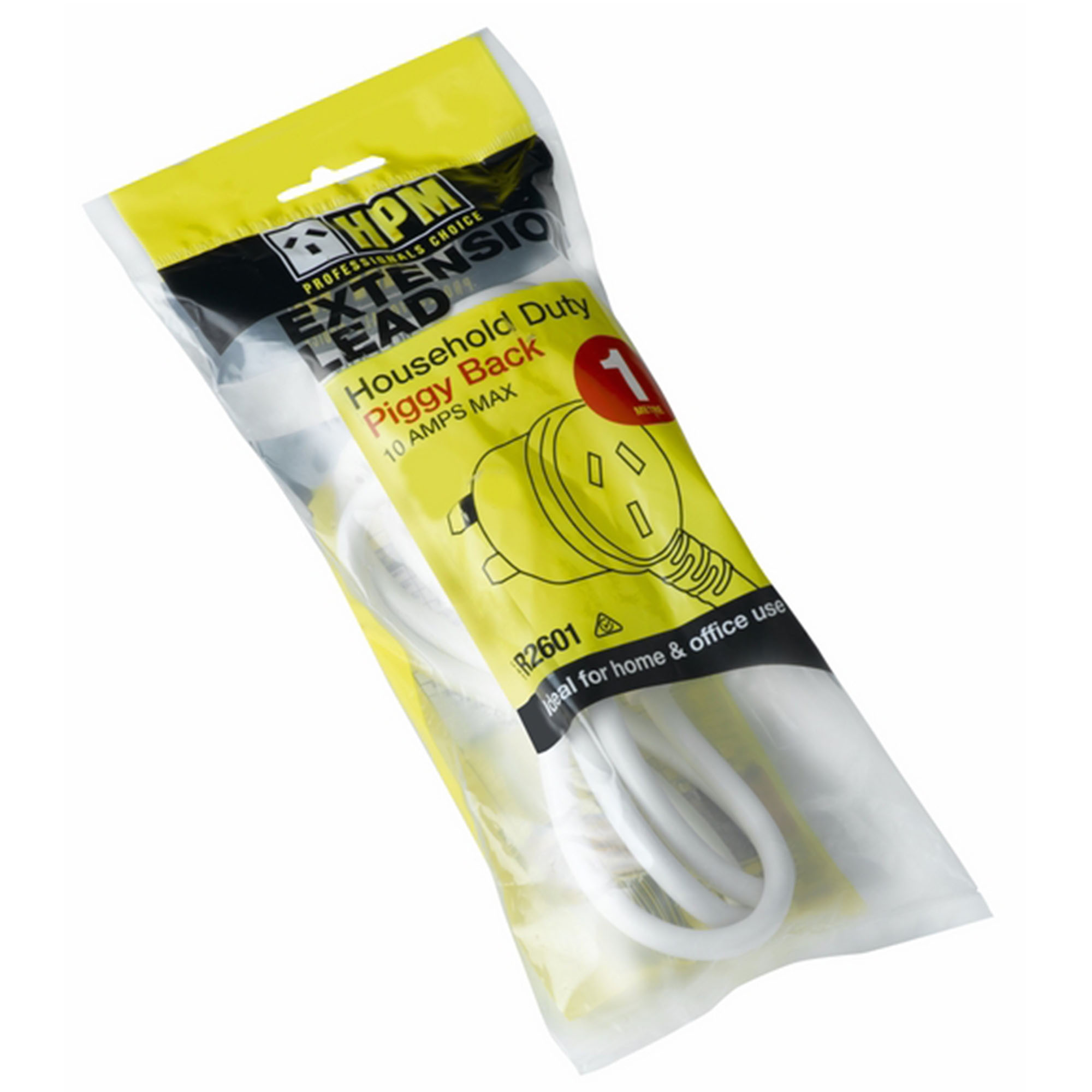 HPM 1m Piggy Back Household Duty Extension Lead White 10 Amp R2601 ...