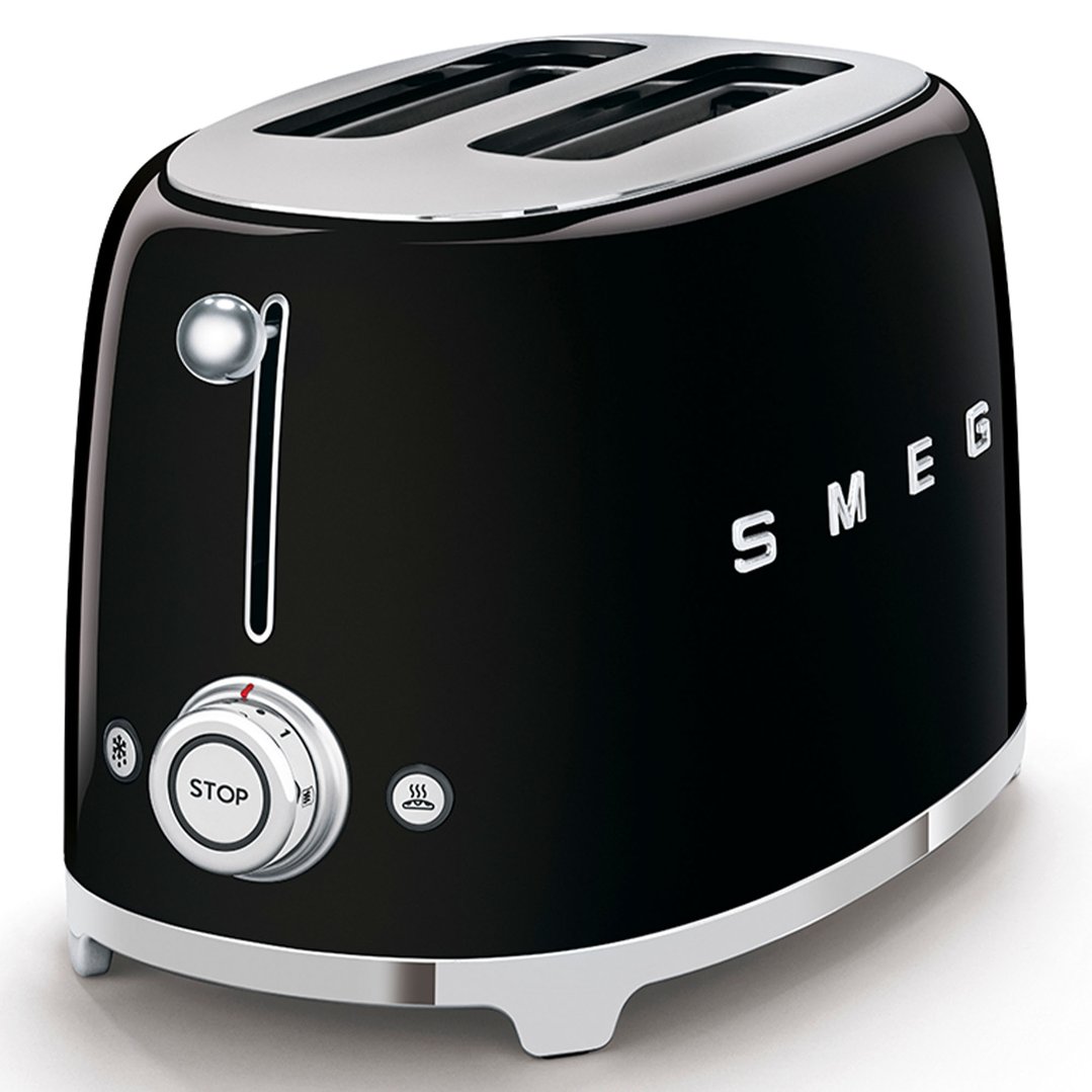 Smeg 50's Retro Style Aesthetic 2 Slice ToasterBlack TSF01BLAU - Bing Lee