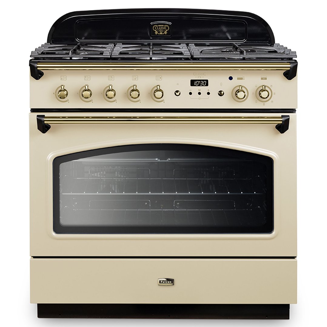Falcon Classic FX 90cm Dual Fuel Range Cooker Cream/Brass CLA90FXDFCR ...