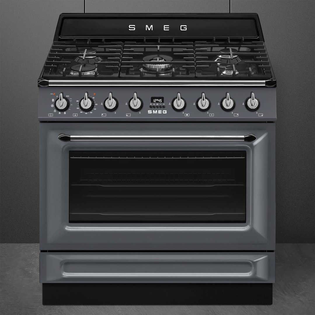Smeg 90cm Victoria Dual Fuel Pyro Freestanding Cooker - Slate Grey ...