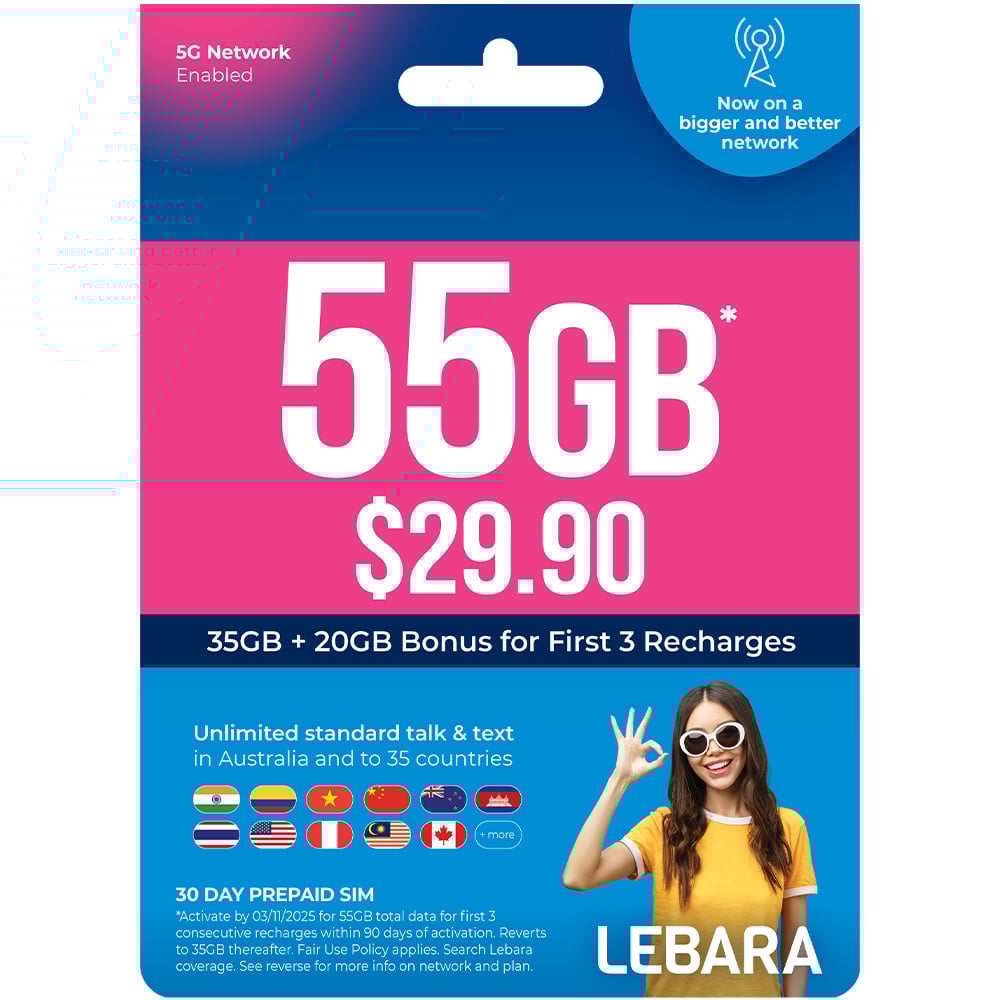 Vodafone Lebara $29.90 Prepaid Eco SIM Starter Pack LEB-SIM-T02990N ...