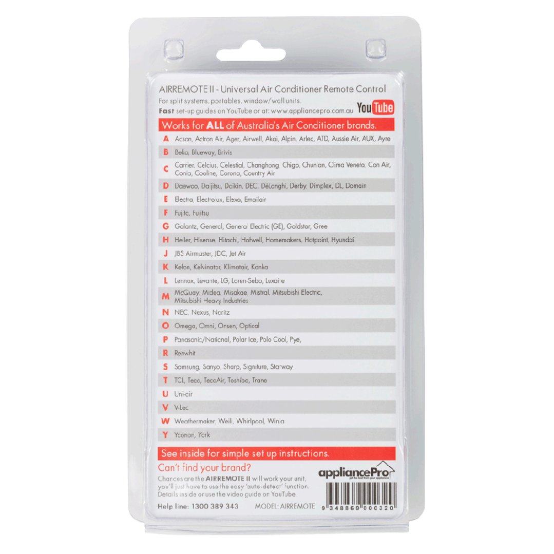Appliance Pro Universal Air Conditioner Remote AIRREMOTE2. - Bing Lee