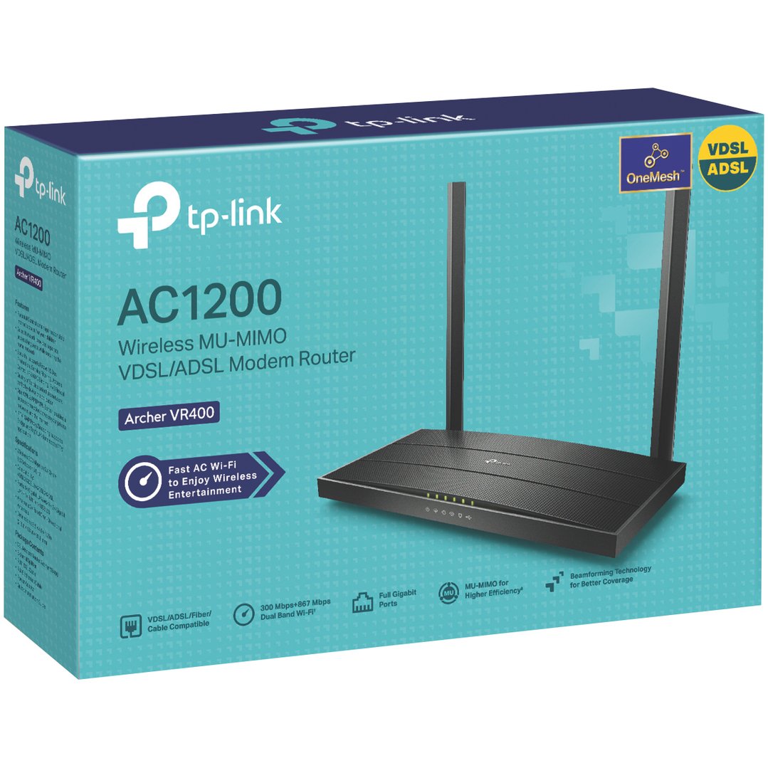 tp-link AC1200 Wireless VDSL/ADSL Modem Router VR400 - Bing Lee