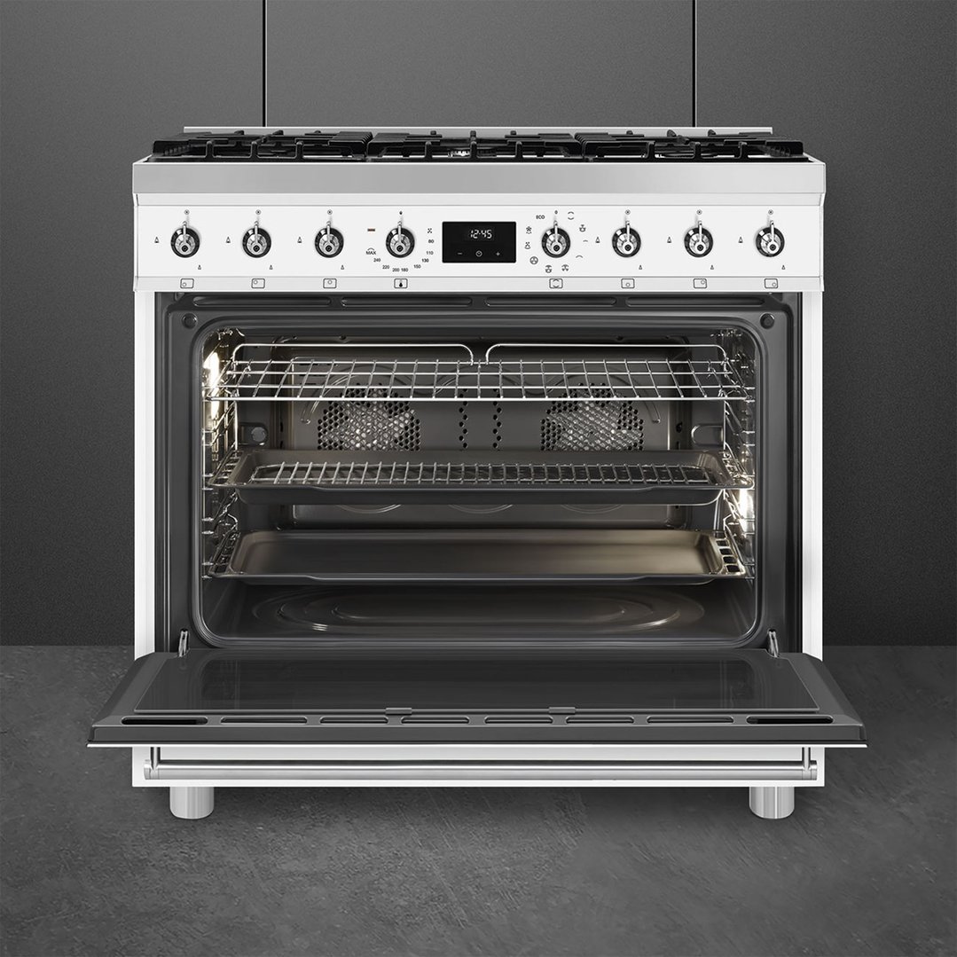 Smeg 90cm 6 Burner Classic Freestanding Dual Fuel Cooker White ...