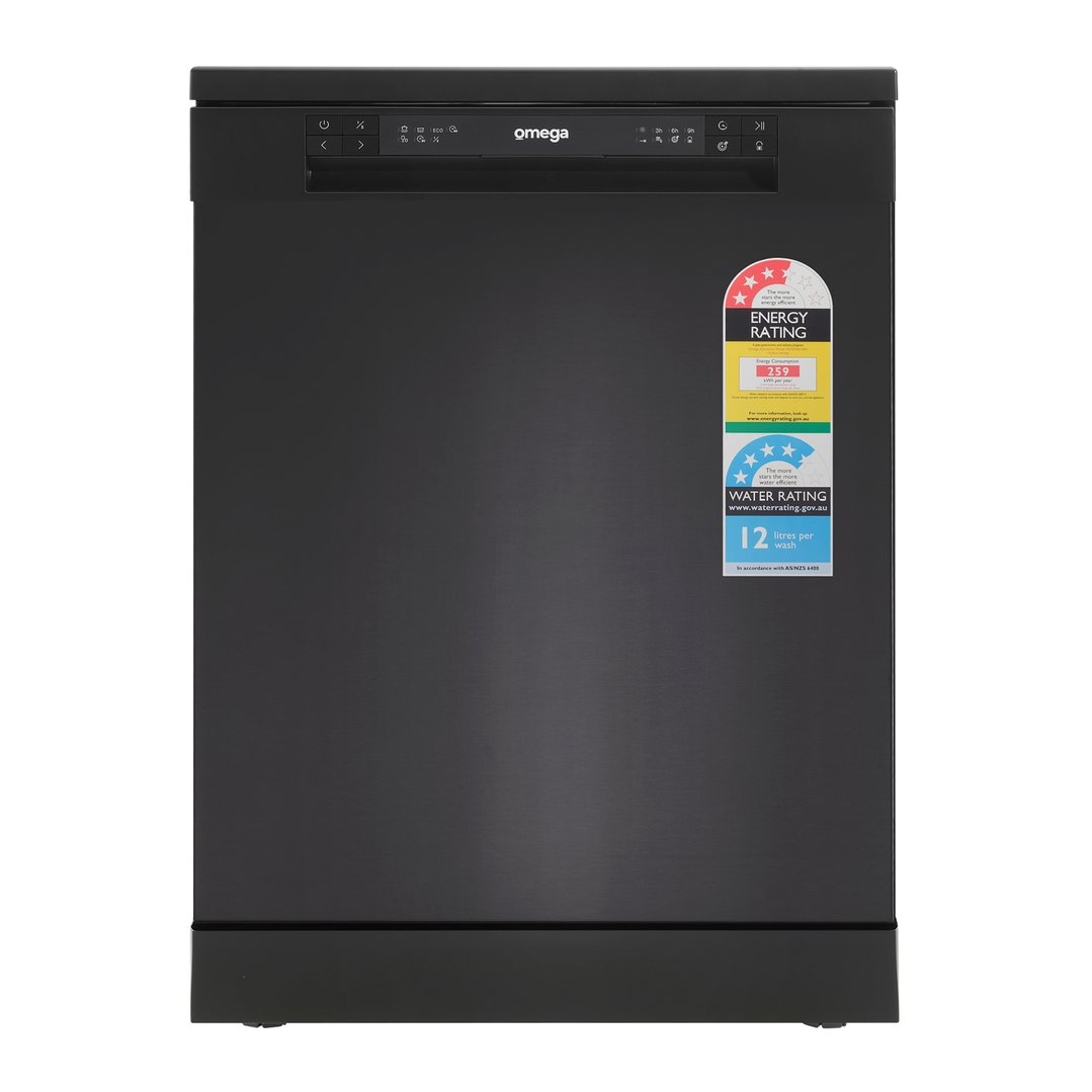 Omega 60cm Freestanding Dishwasher Black Stainless Steel. ODWF6014BX ...