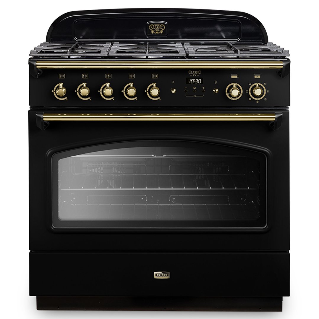 Falcon Classic FX 90cm Dual Fuel Range Cooker Black/Brass CLA90FXDFBL ...