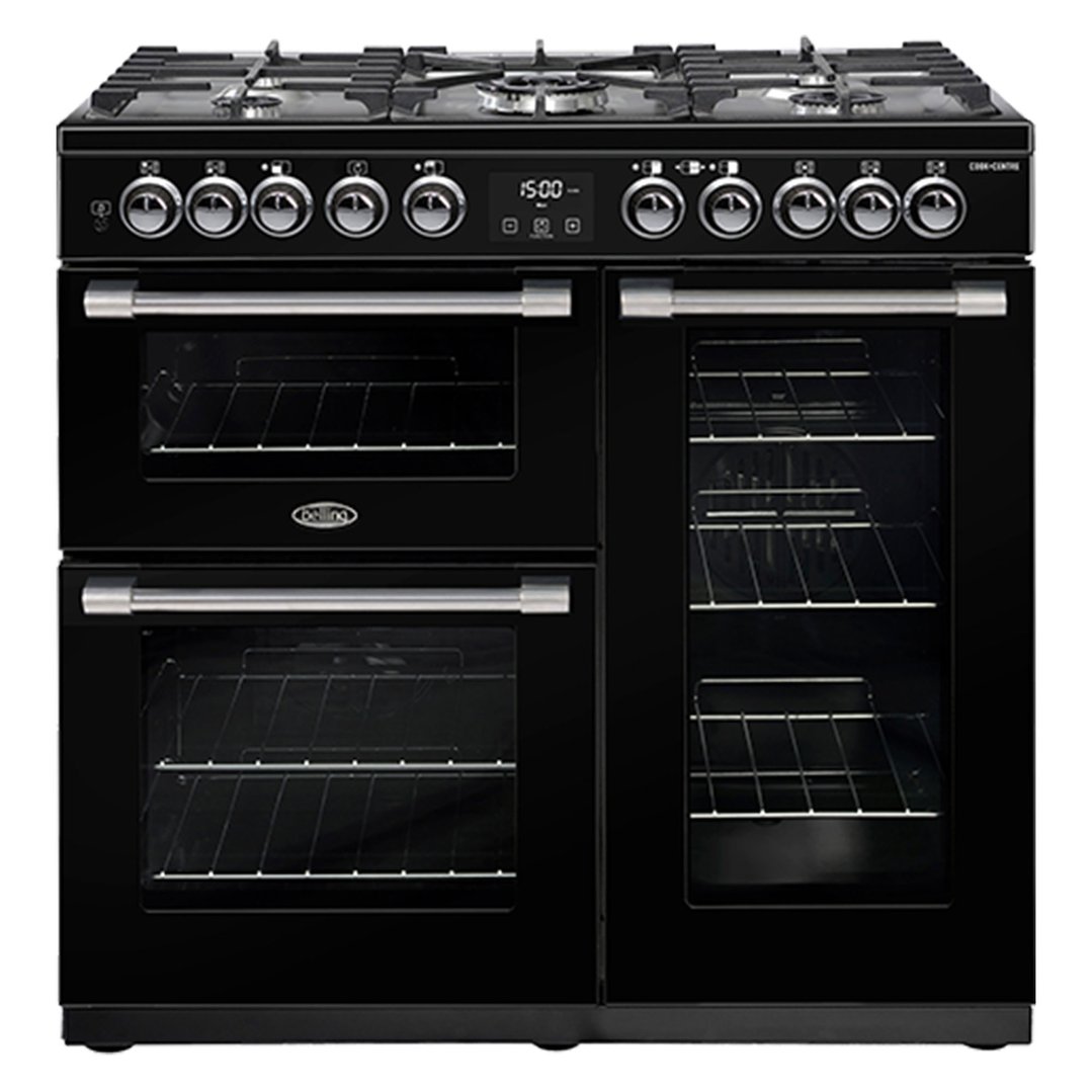 Belling CookCentre Deluxe 90cm Dual Fuel Range Cooker - Black BCC900DFB ...