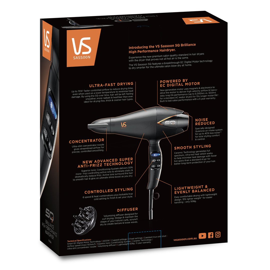VS Sassoon 5Q Brilliance High Performance Dryer VSP5QA. - Bing Lee