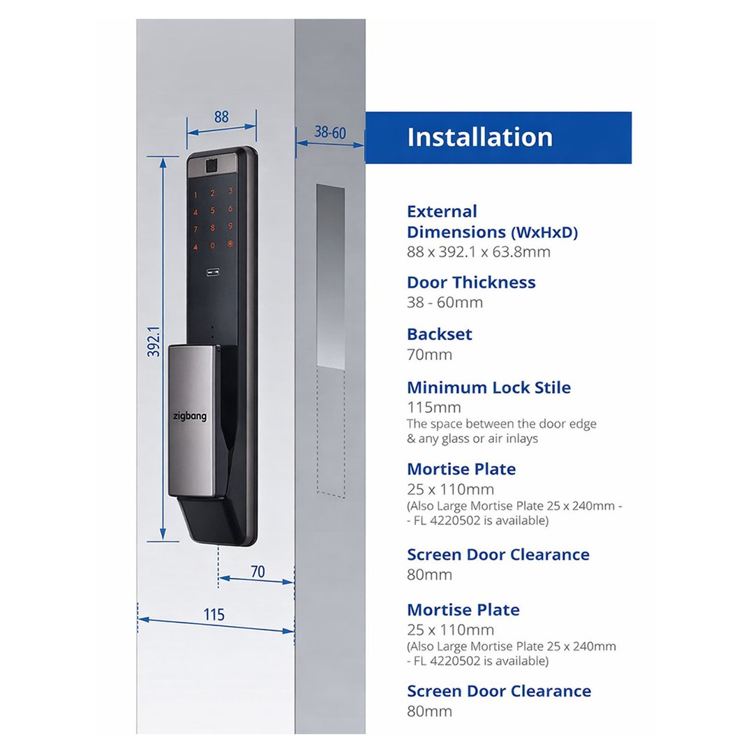 Zigbang SHP-DP609 Premium Push-Pull Lock SHP-DP609AS/ZE - Bing Lee