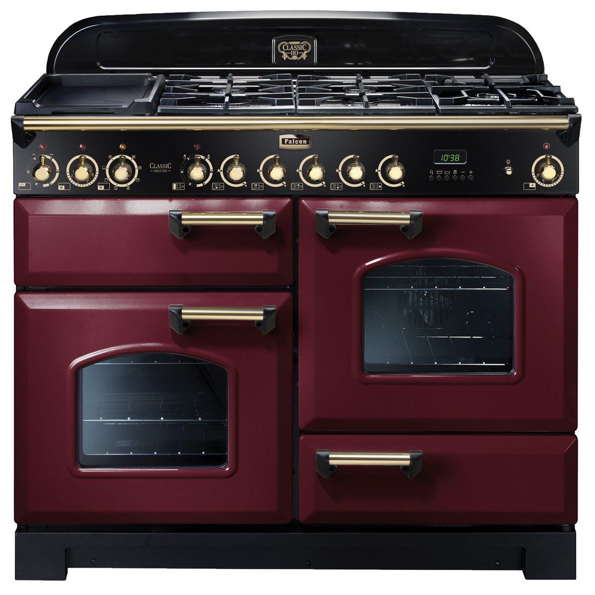 Falcon Classic Deluxe 110cm Dual Fuel Upright Cooker Cranberry/Brass ...