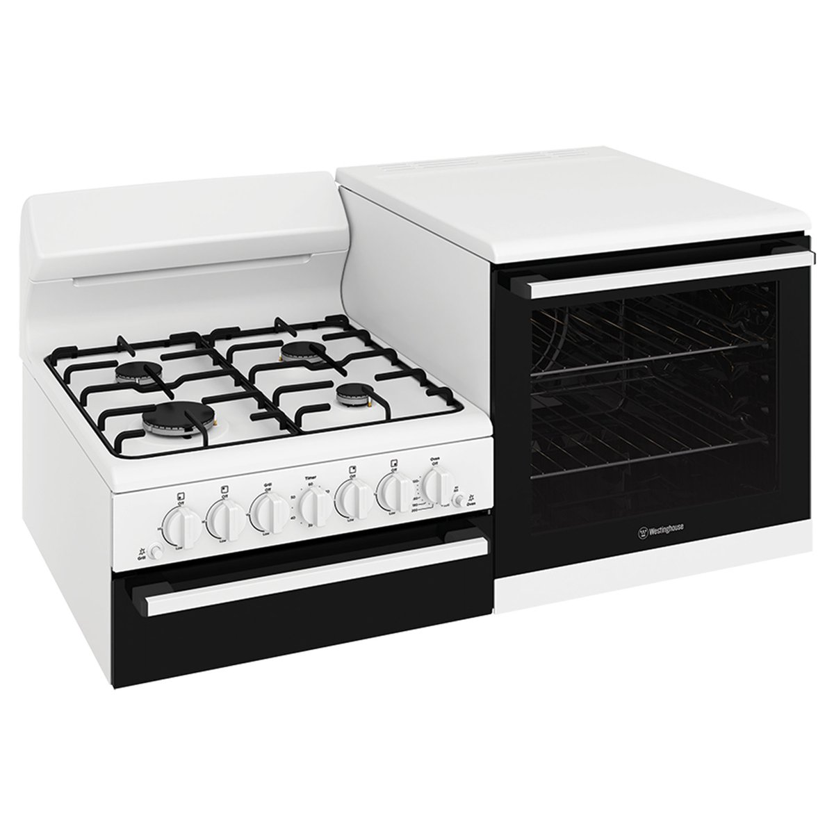 Westinghouse Right-hand Elevated gas freestanding cooker with separate ...