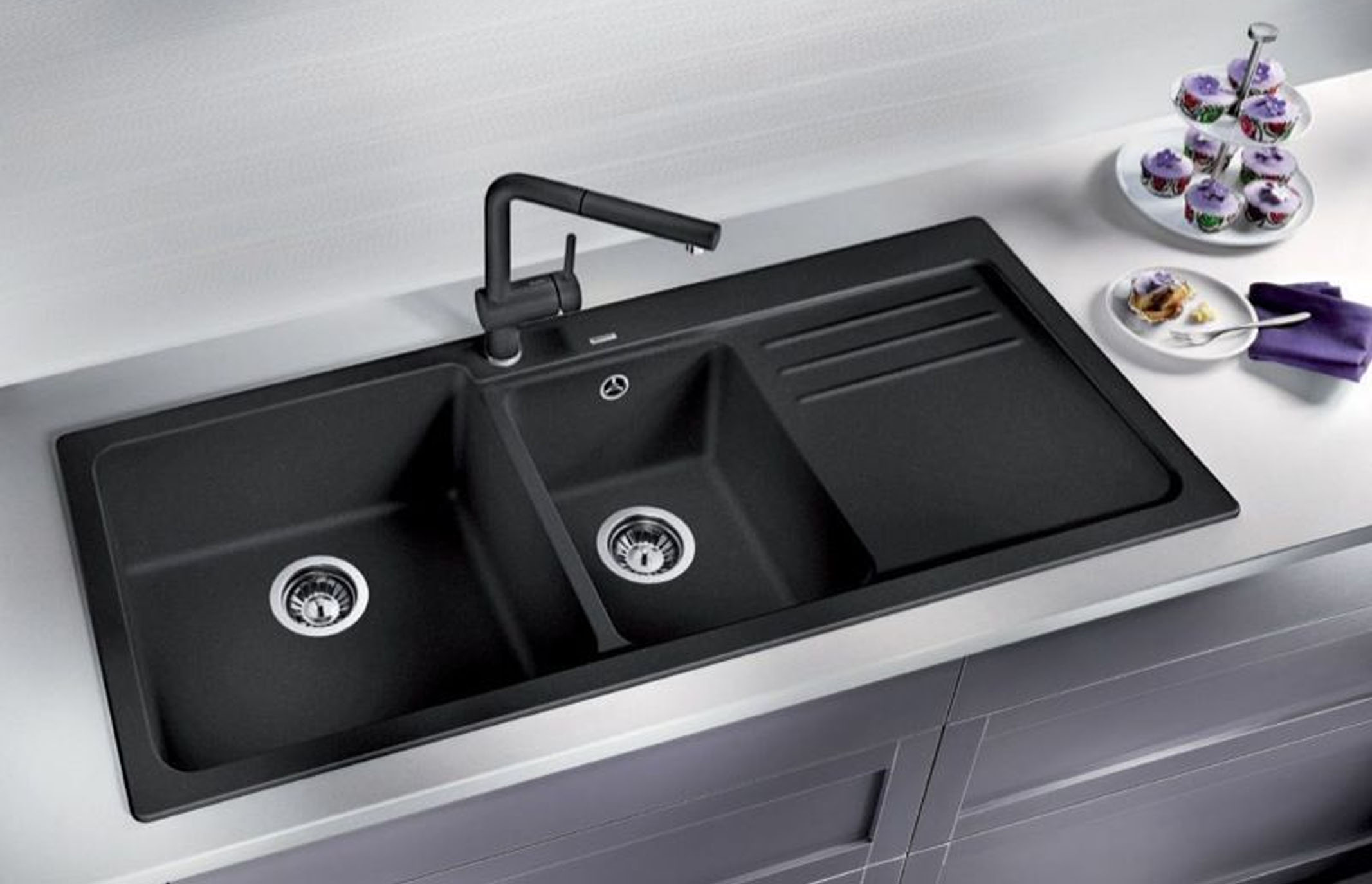 Blanco Double Bowl Sink with DrainerAnthracite NAYA8SK5 - Bing Lee